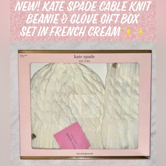 kate spade | Accessories | New Kate Spade Cable Knit Beanie Glove Gift ...